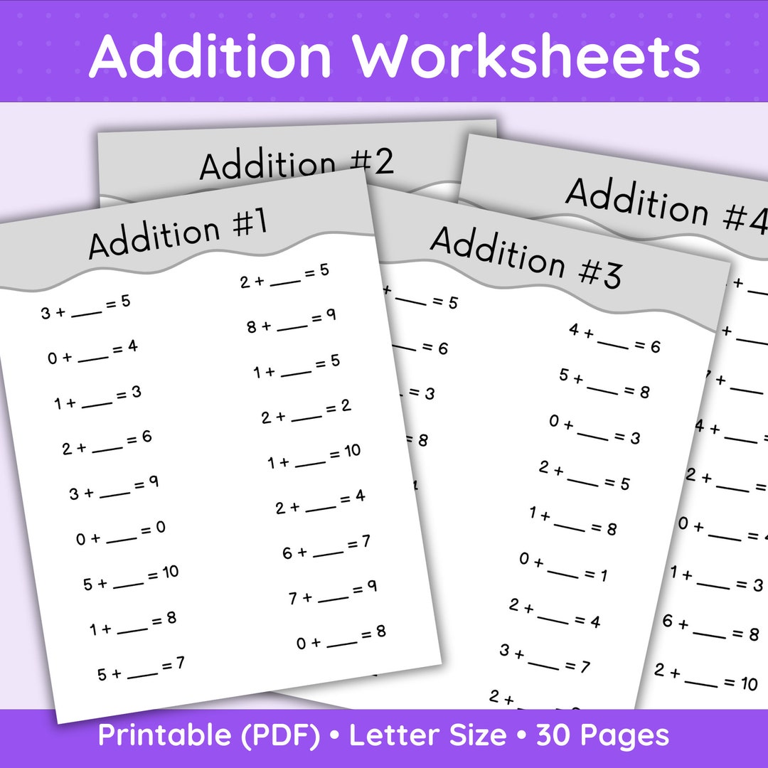 30 Printable Addition Worksheets With Missing Addends 0-9 • Preschool K ...