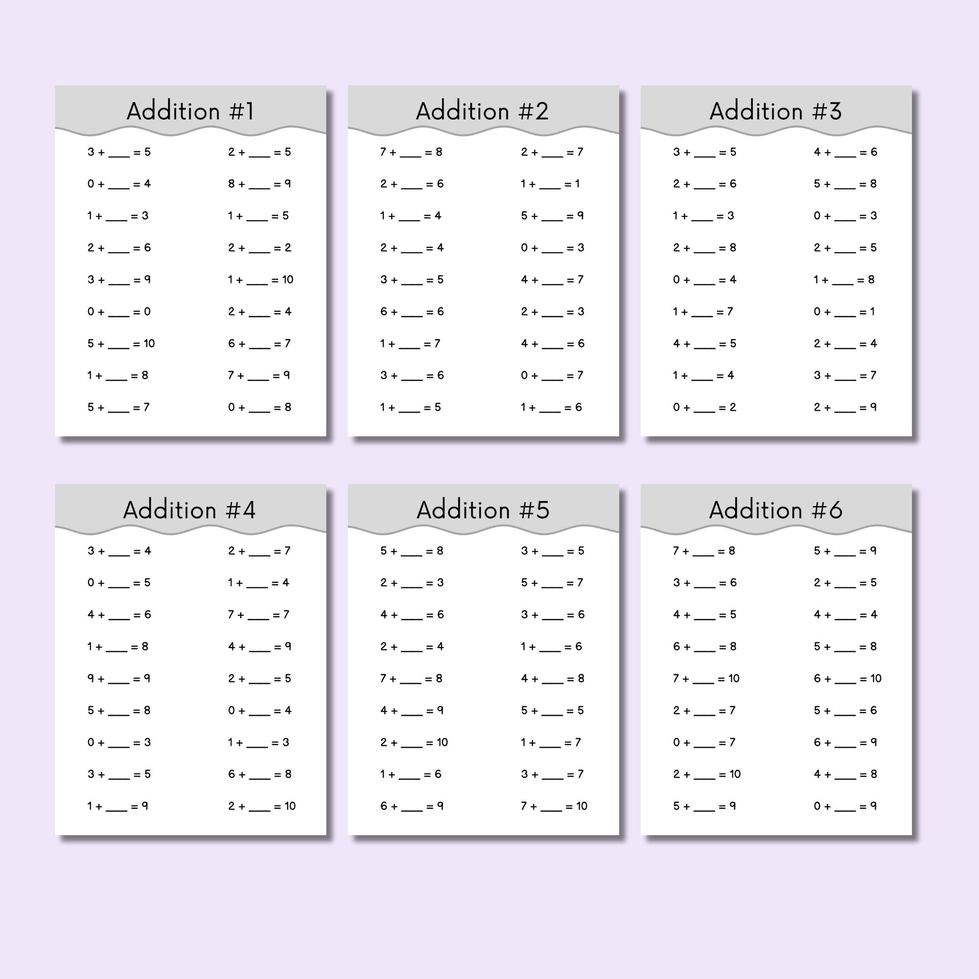 30 Printable Addition Worksheets With Missing Addends 0-9 • Preschool K ...