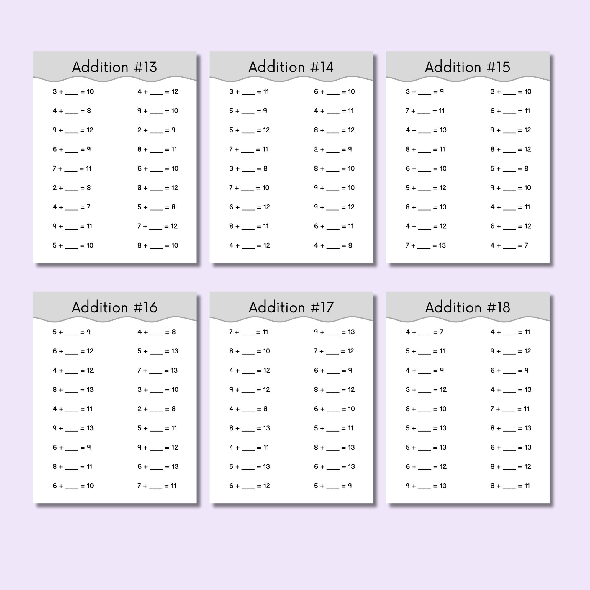 30 Printable Addition Worksheets With Missing Addends 0-9 Preschool K ...