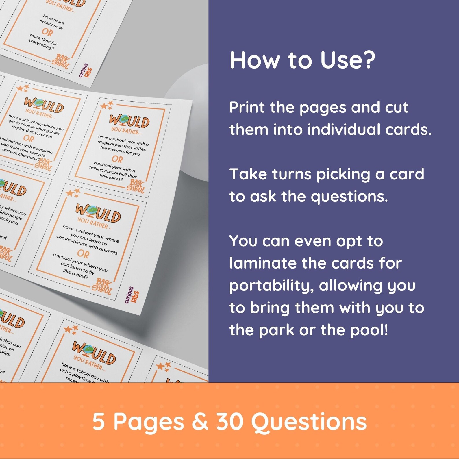 Printable Would You Rather Game Cards • Back to School Themed Ice ...