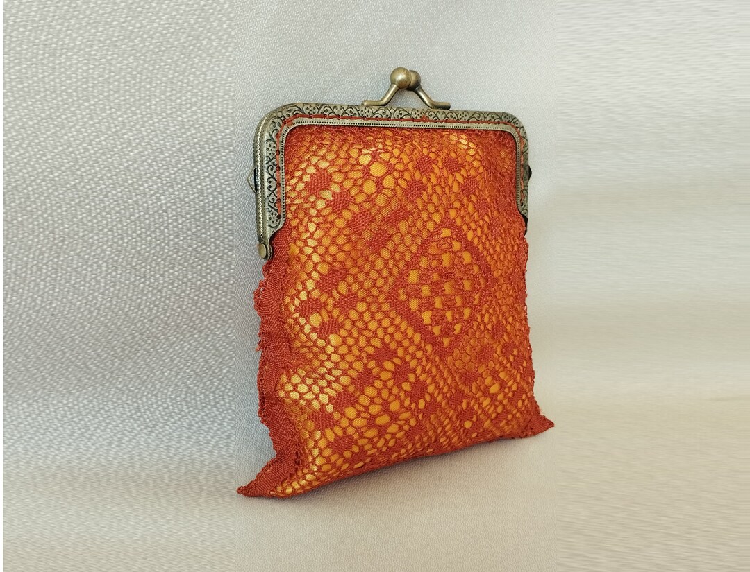 Bobbin Lace Purse With Rayon Thread and Brass Clasp With Aged Bronze ...