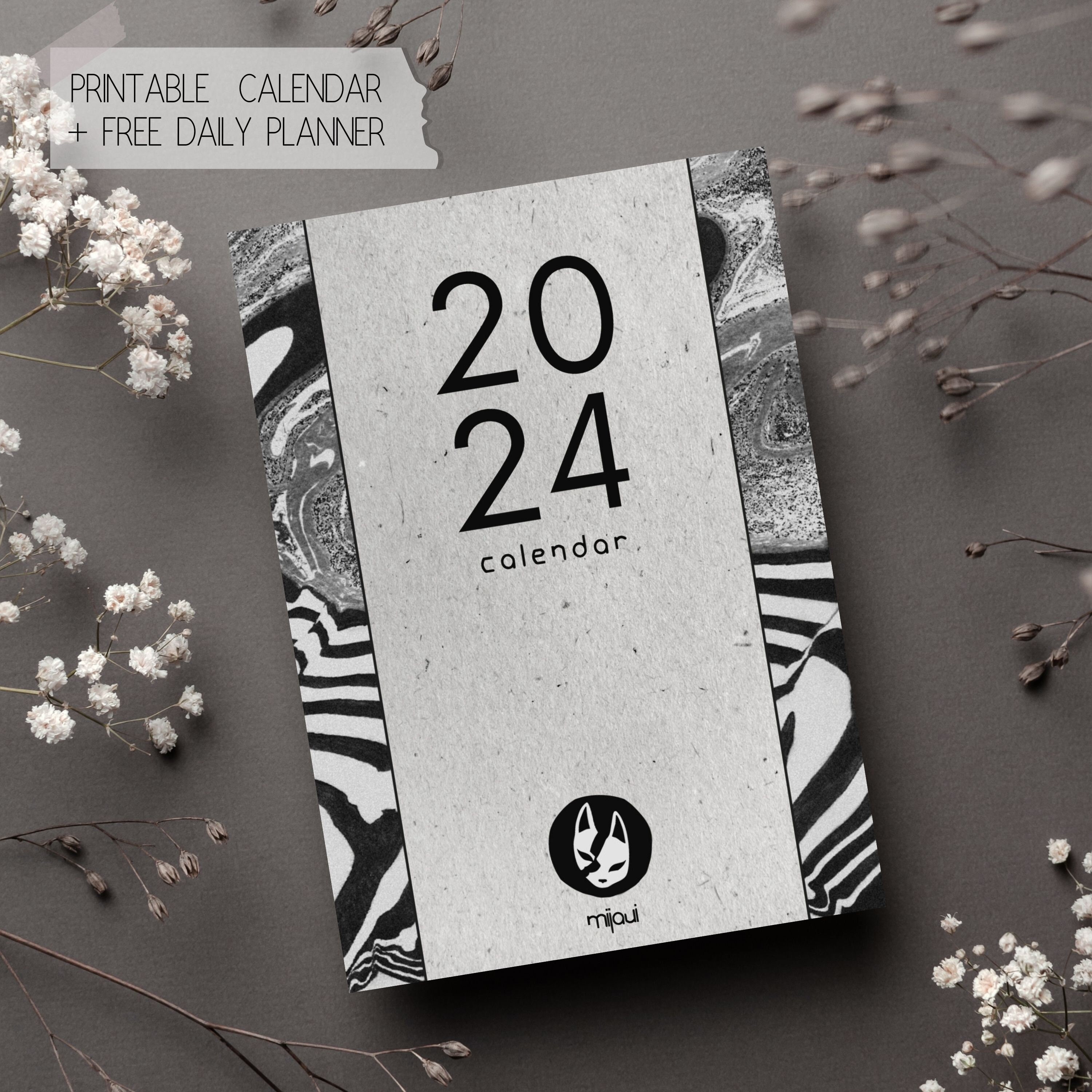 2024 Calendar Printable & Free Daily Planner Page, Wabi Sabi and ...