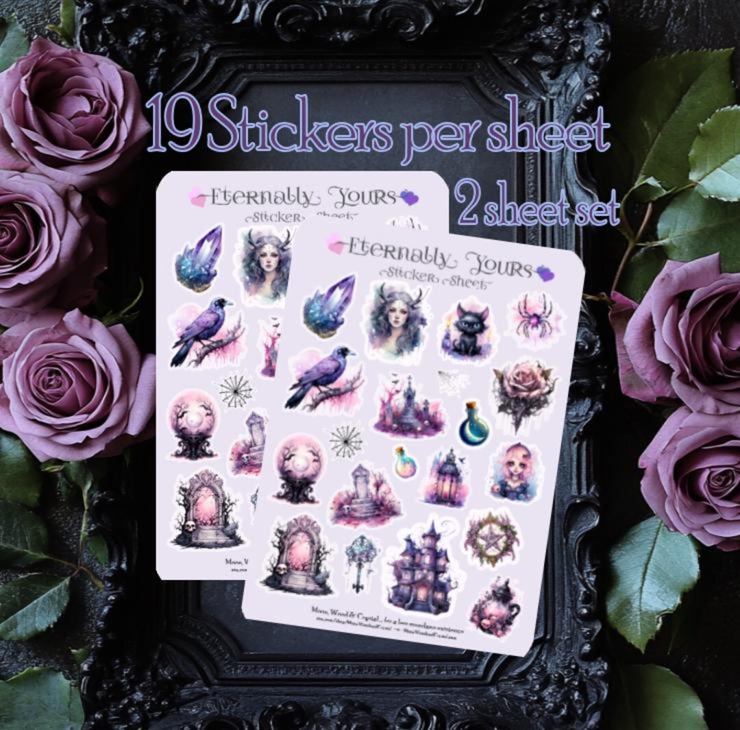 Pastel Goth Valentine Stickers: Roses, Crystals, Potions (2 Sheets) - Etsy