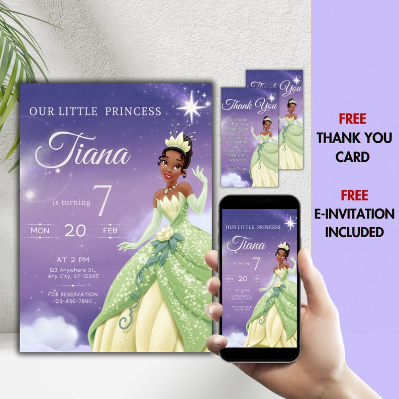 Princess Tiana Birthday Invitations Disney Princess Birthday Party ...