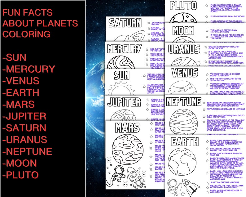 20 SOLAR SYSTEM Planets Coloring Pages for Kids Astronaut Outer Space ...