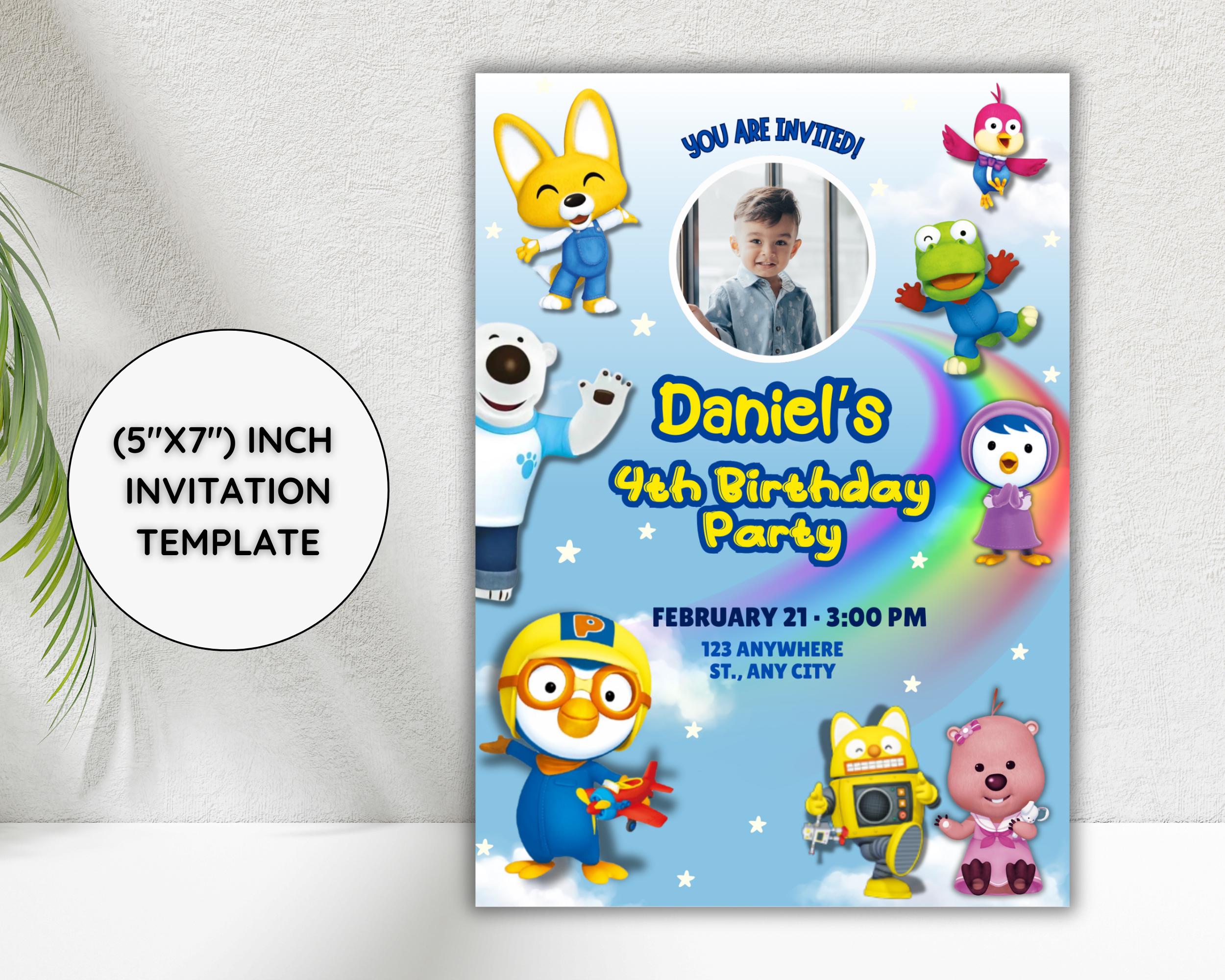 Pororo Birthday Party Invitation Template With Photo (CANVA Instant ...