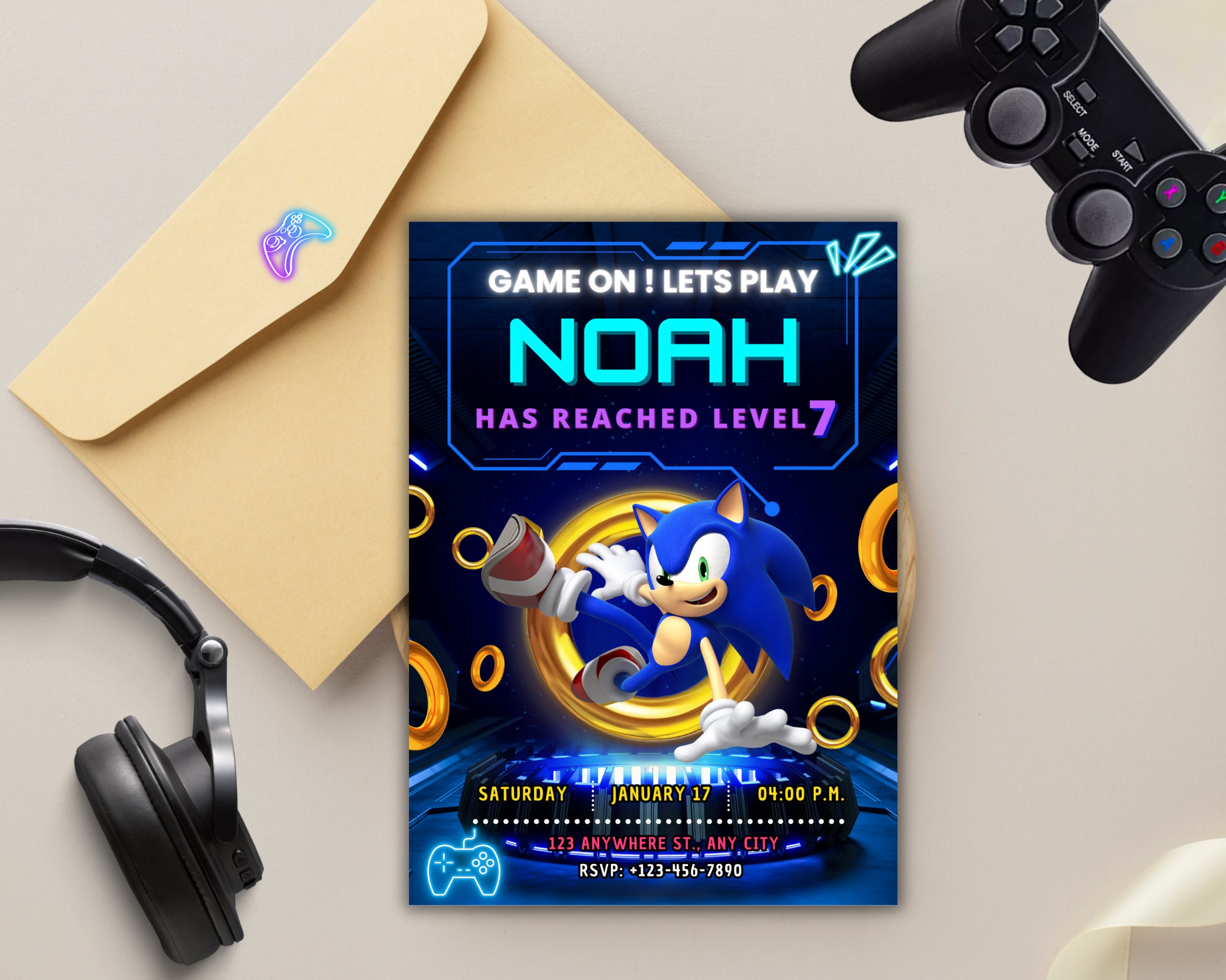 Sonic the Hedgehog Birthday Invitation Super Sonic Gamer - Etsy