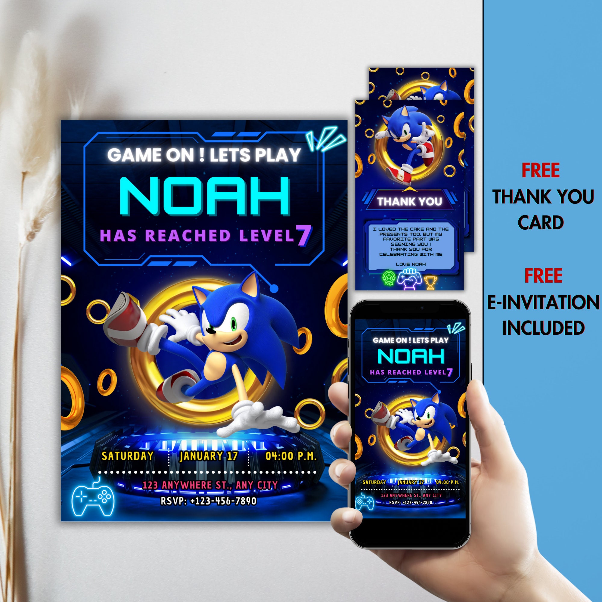 Sonic the Hedgehog Birthday Invitation Super Sonic Gamer - Etsy