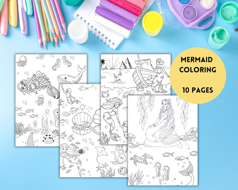 Printable Mermaid Coloring Pages Ocean Themed Coloring Pages for Kids ...