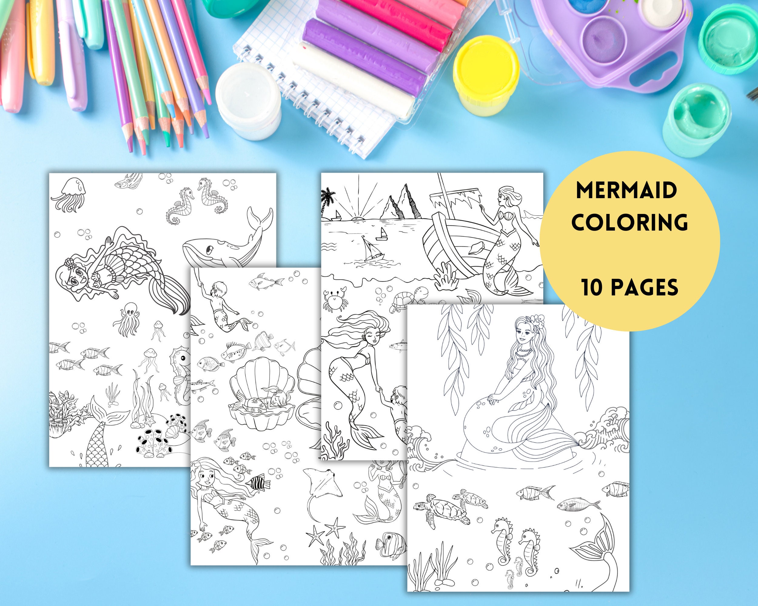Printable Mermaid Coloring Pages Ocean Themed Coloring Pages for Kids ...