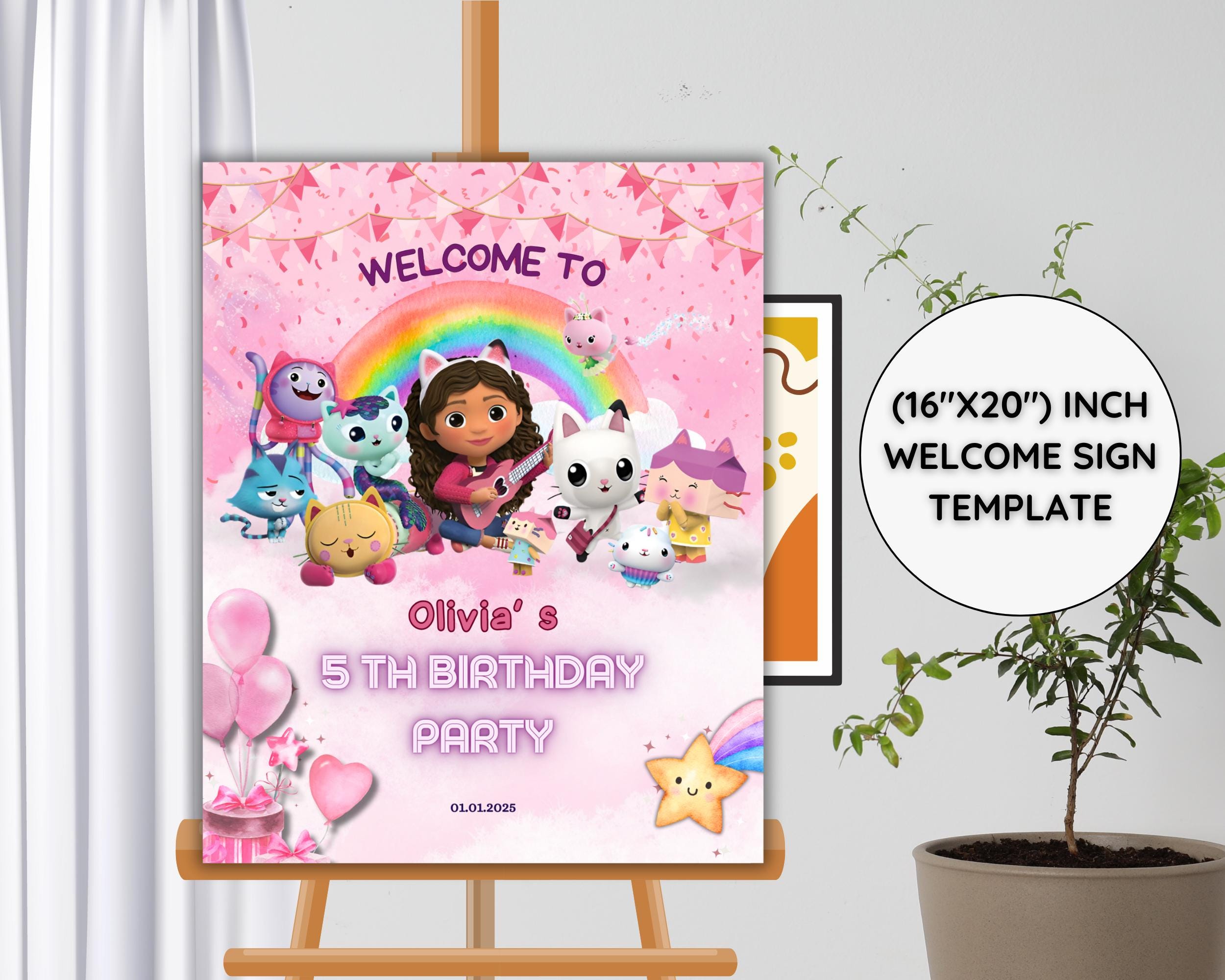 Gabby's Dollhouse Birthday Welcome Sign: Editable Canva Template ...