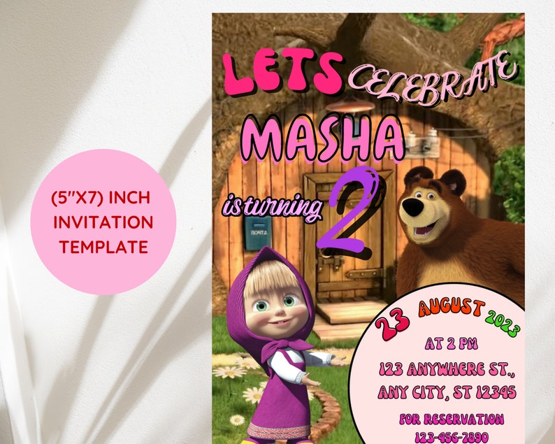 Masha y el oso plantilla de invitación de cumpleaños Masha - Etsy México
