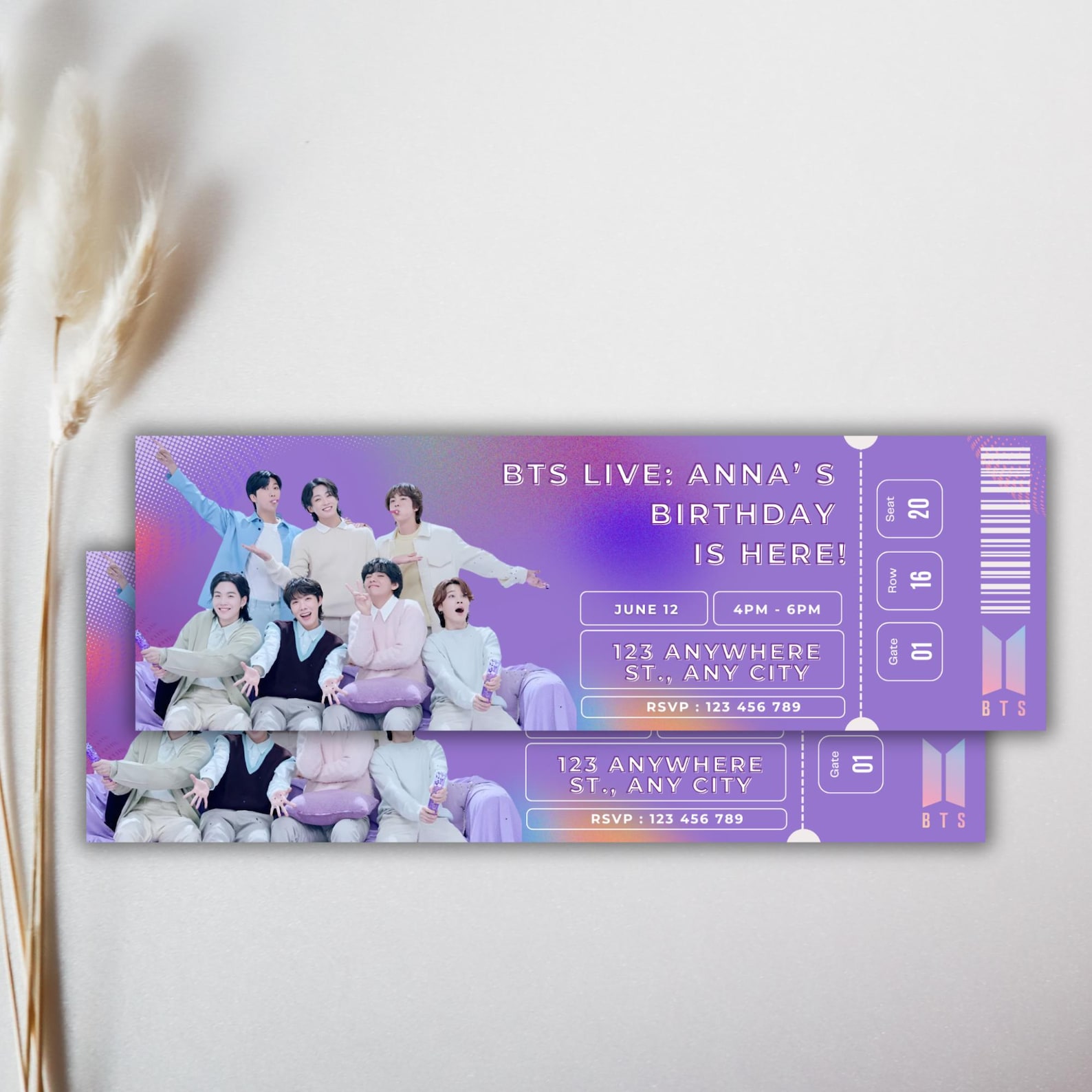 Editable Bts Ticket Invitation Template Kpop Concert Party Invite Editable Instant Download ...