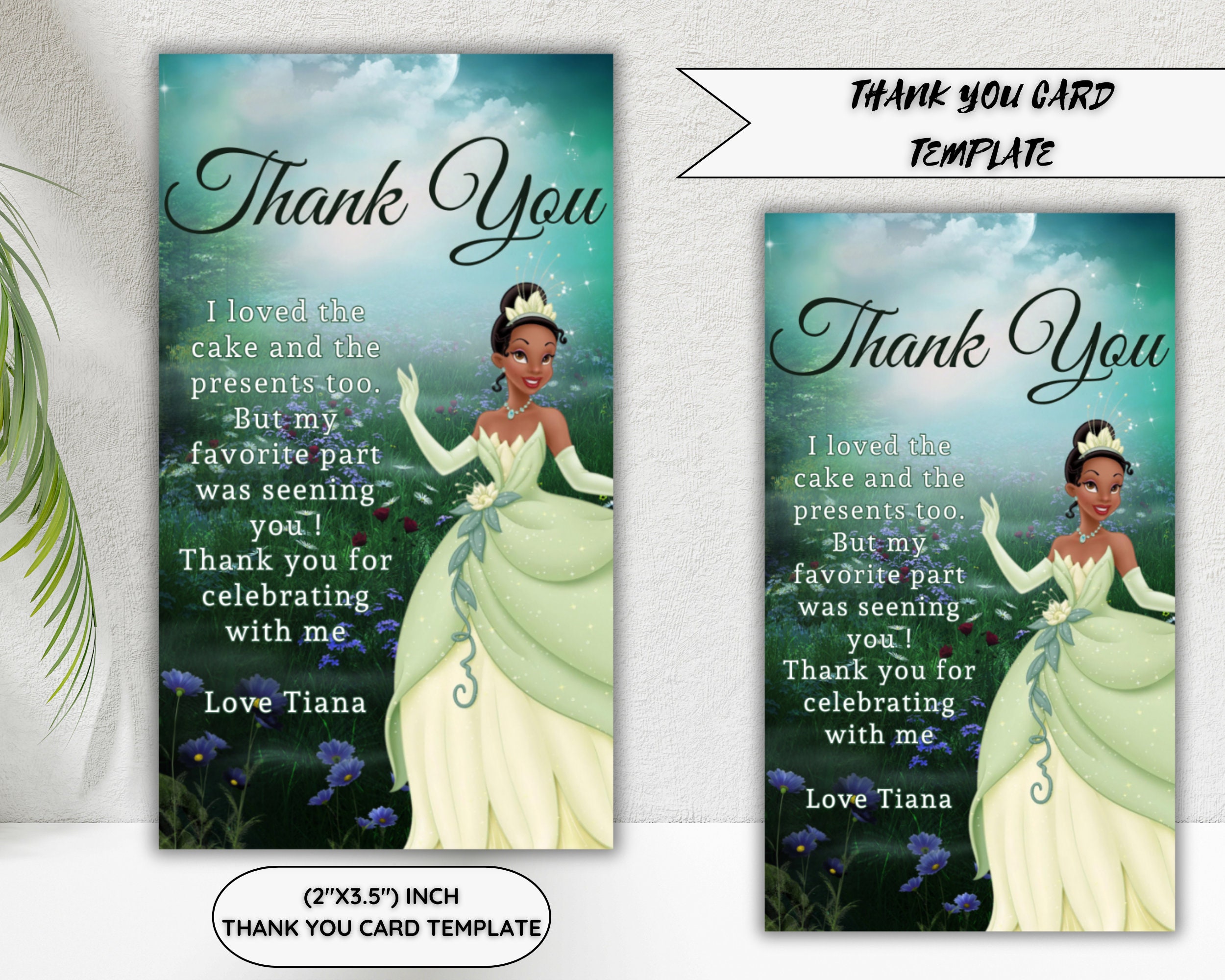 Princess Tiana Thank You Card Template, Tiana Birthday Party Decors ...