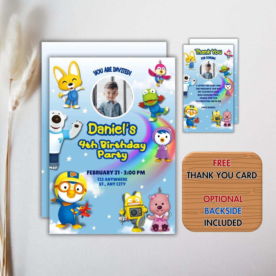 Pororo Birthday Party Invitation Template With Photo (CANVA Instant ...