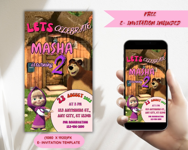 Masha y el oso plantilla de invitación de cumpleaños Masha - Etsy México