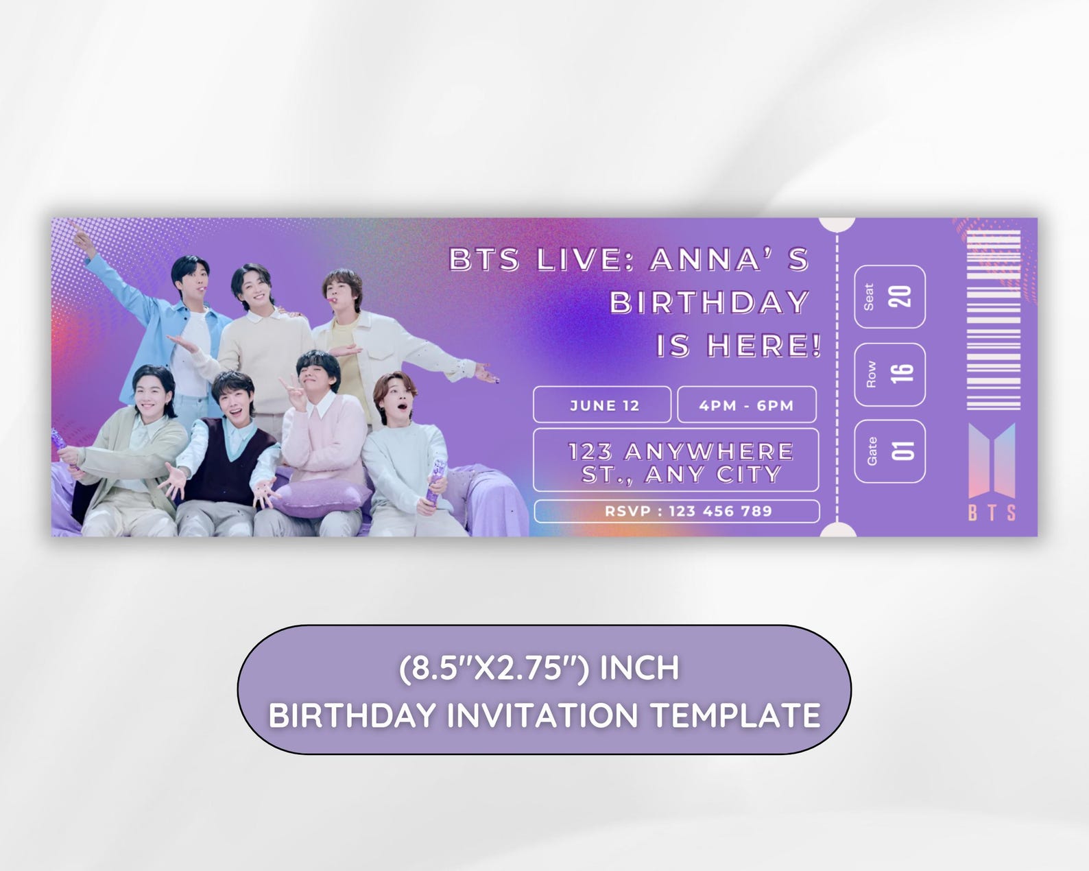 Editable Bts Ticket Invitation Template Kpop Concert Party Invite ...