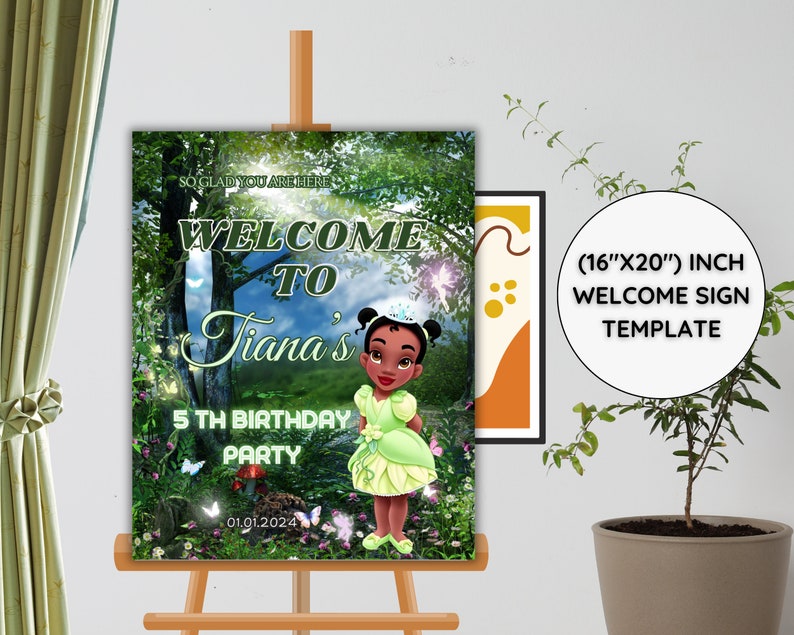 Princess Tiana Birthday Welcome Sign Welcome Board Disney - Etsy