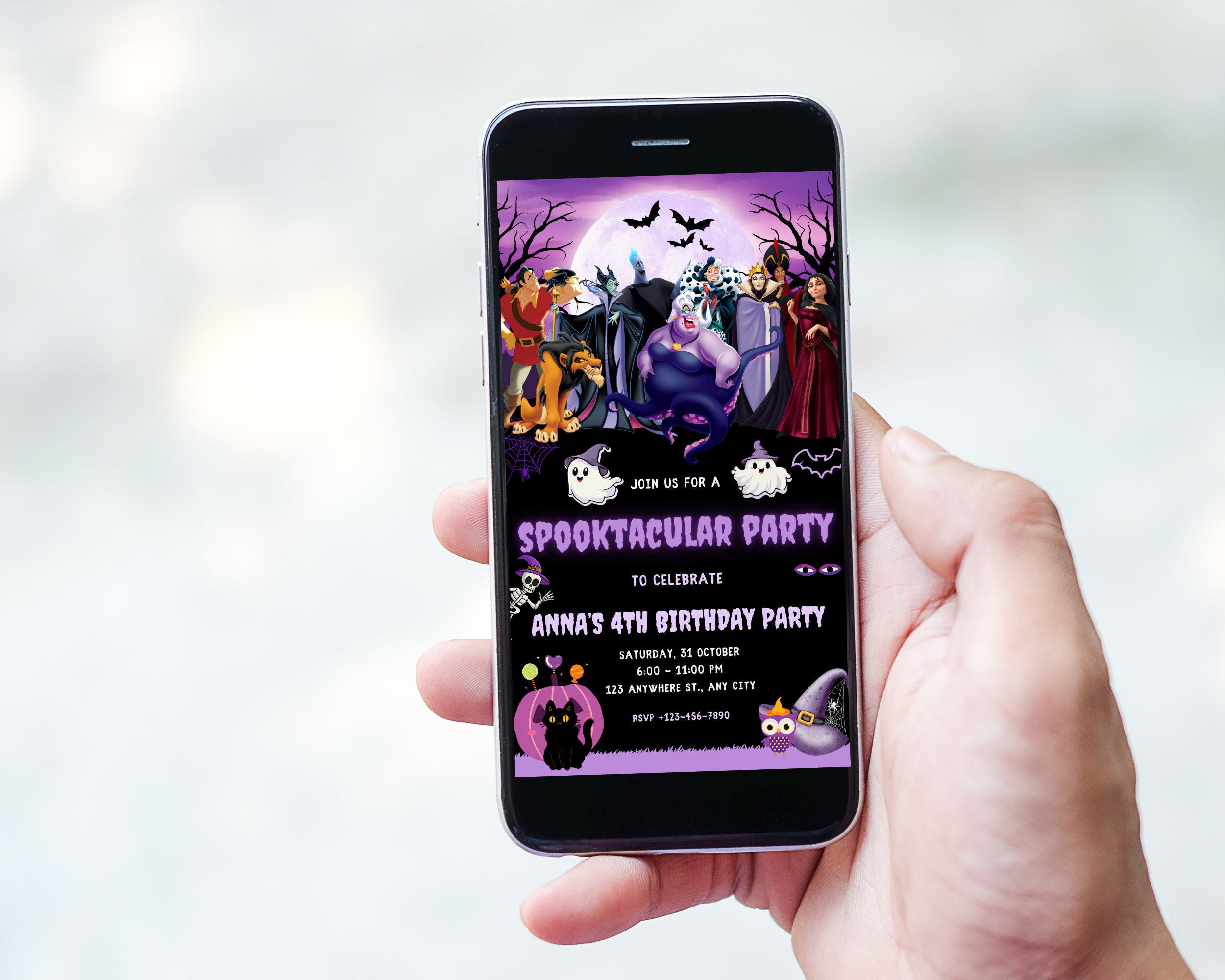 Spooky Disney Villains Halloween Birthday Invite Template Ursula ...
