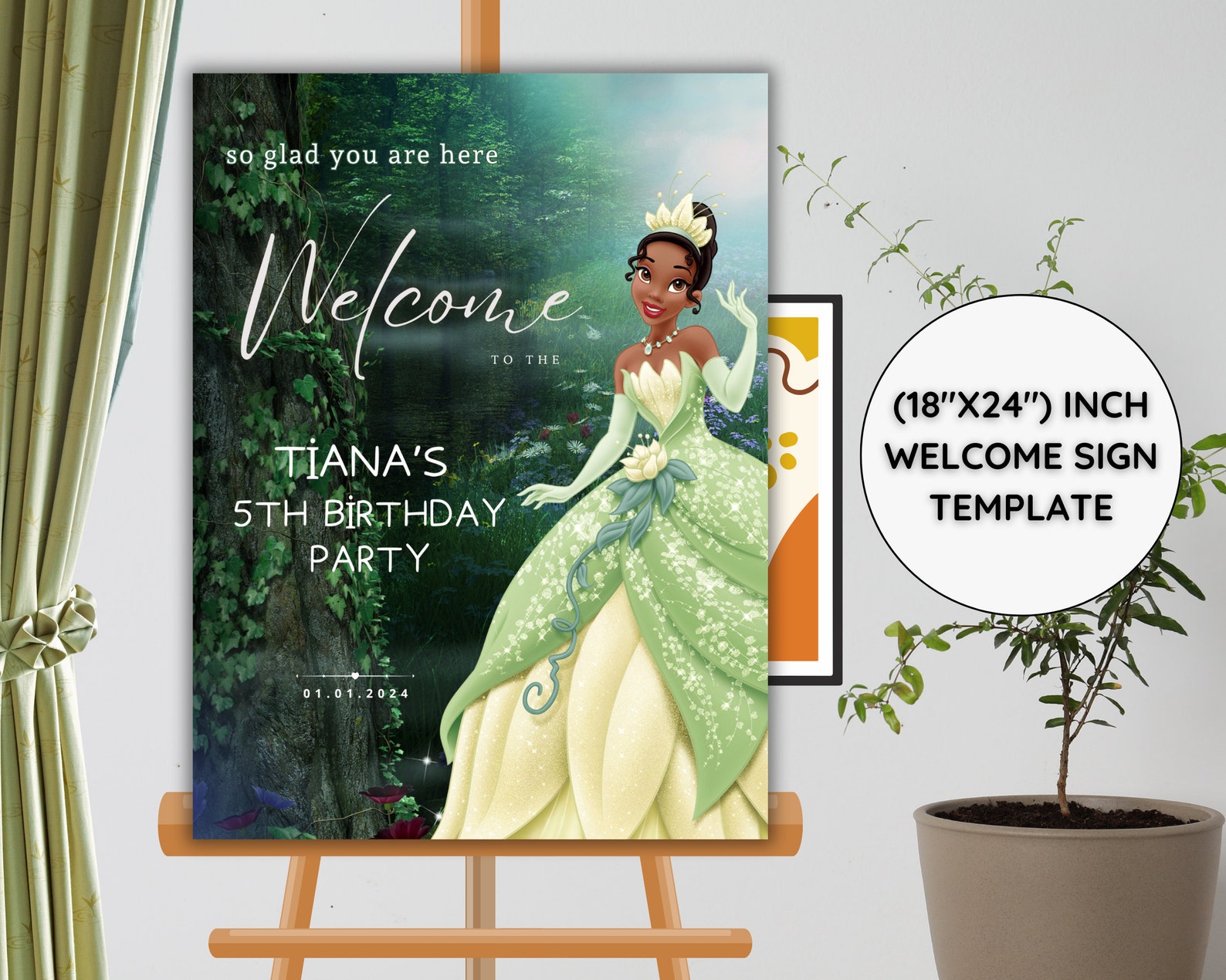 Princess Tiana Birthday Welcome Sign: Editable Canva Template (digital ...
