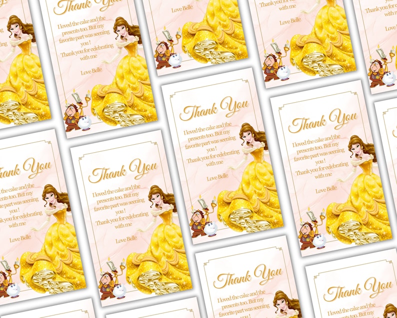 Princess Belle Birthday Party Thank You Tag Template Beauty and the ...
