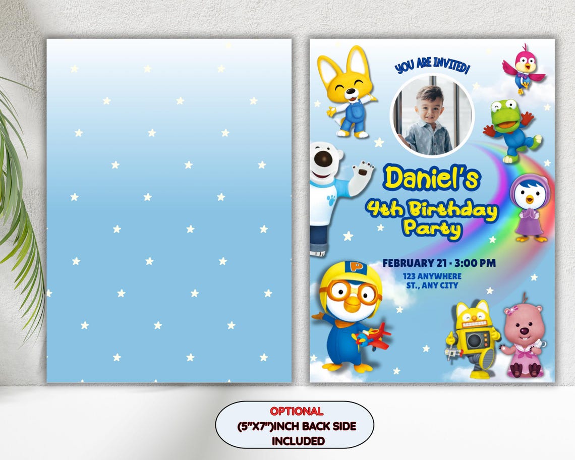 Pororo Birthday Party Invitation Template With Photo (CANVA Instant ...