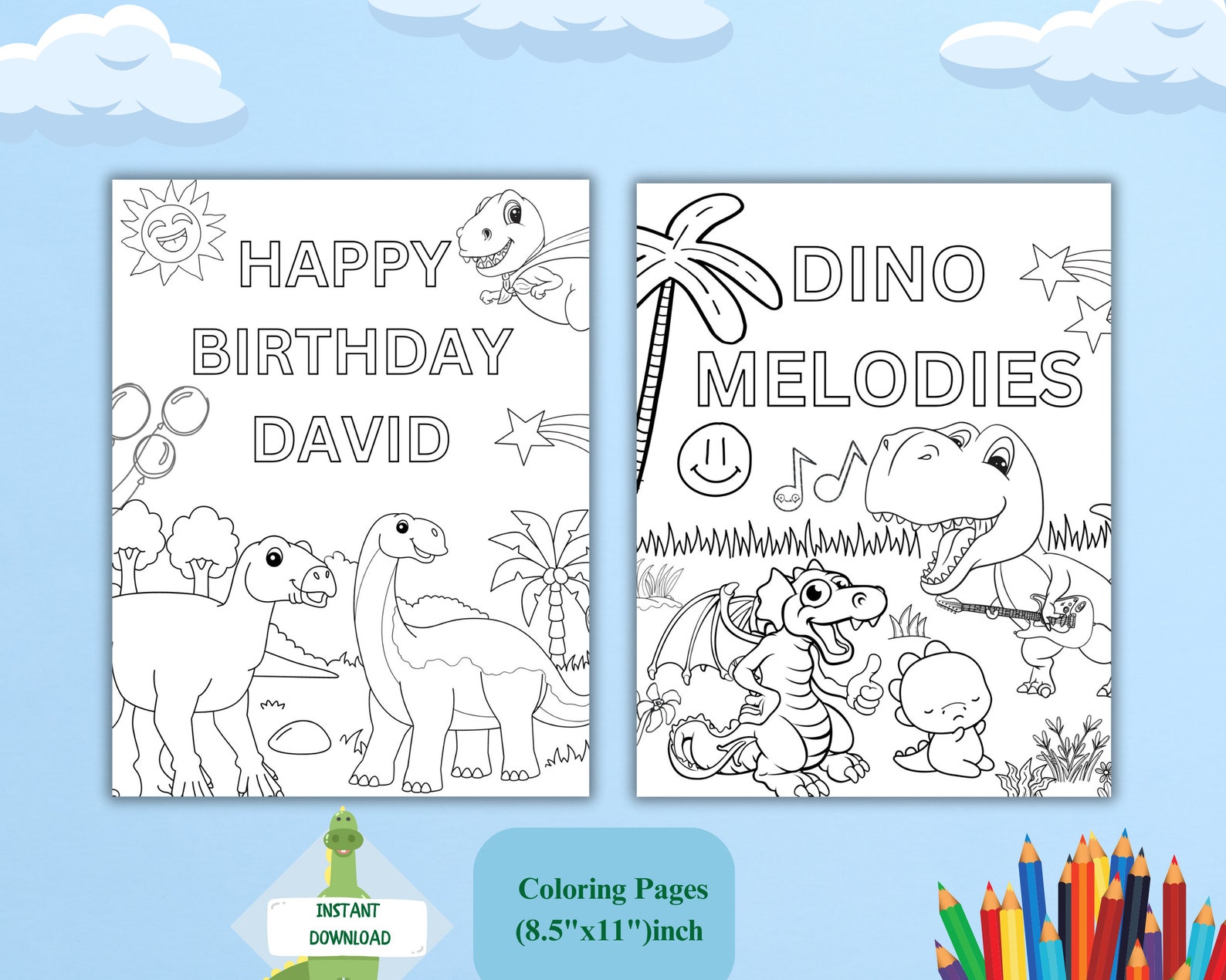 Editable Dinosaur Coloring Pages: Birthday Activity (digital Download ...