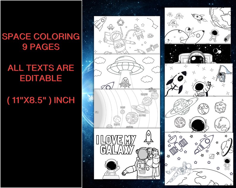 20 SOLAR SYSTEM Planets Coloring Pages for Kids Astronaut Outer Space ...