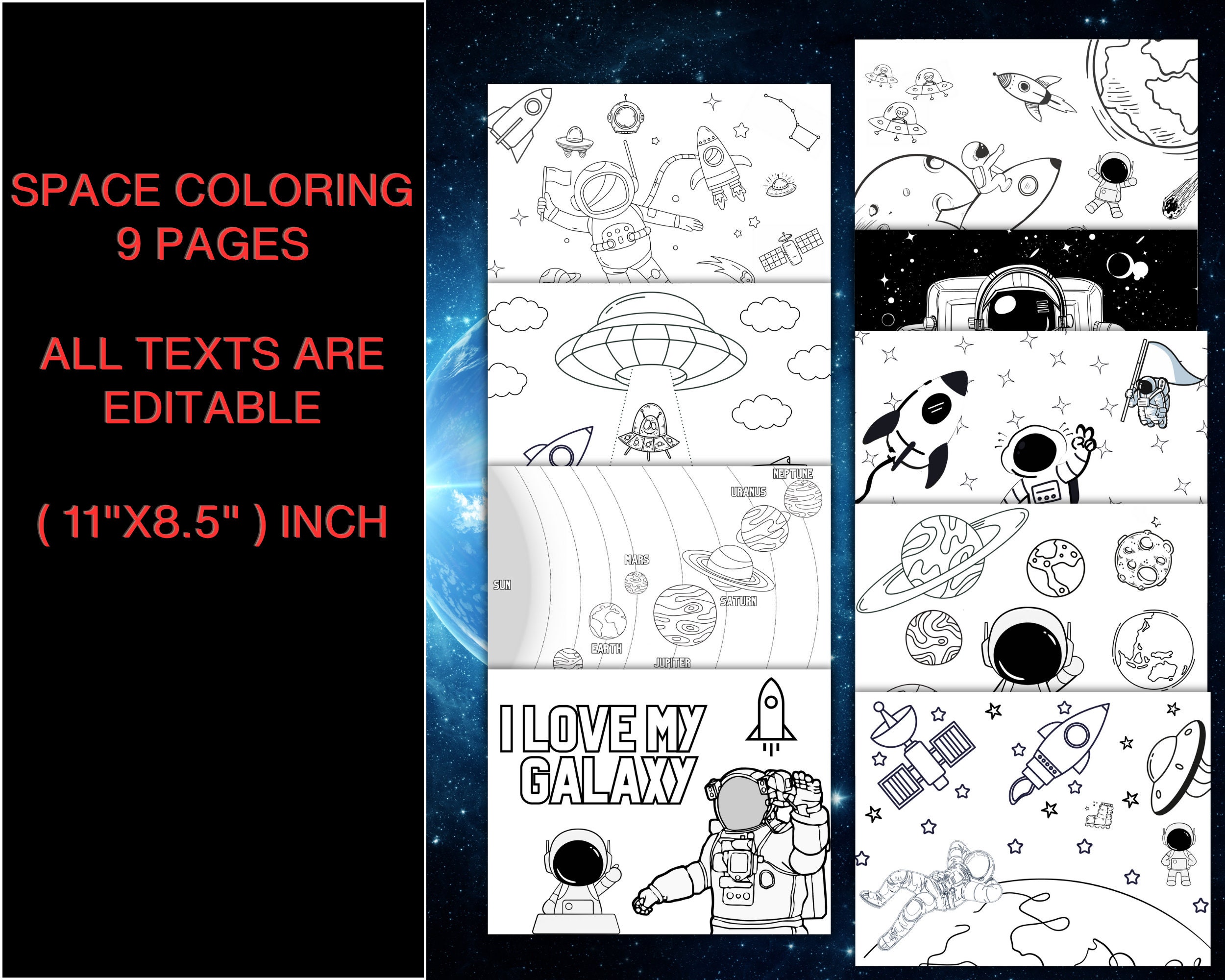 20 SOLAR SYSTEM Planets Coloring Pages for Kids Astronaut Outer Space ...