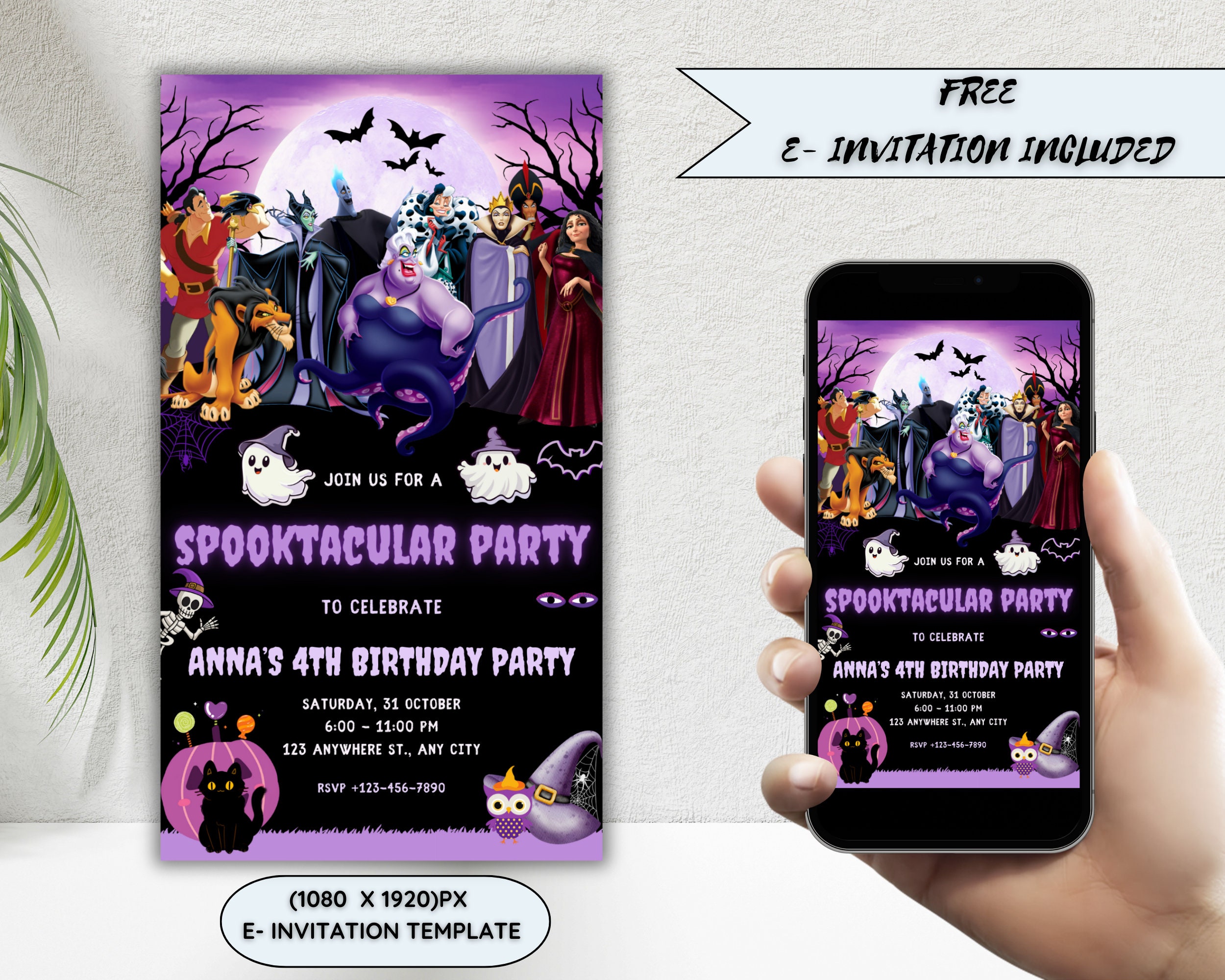 Spooky Disney Villains Halloween Birthday Invite Template Ursula ...