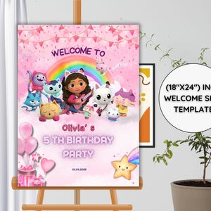 Gabby's Dollhouse Birthday Welcome Sign: Editable Canva Template ...