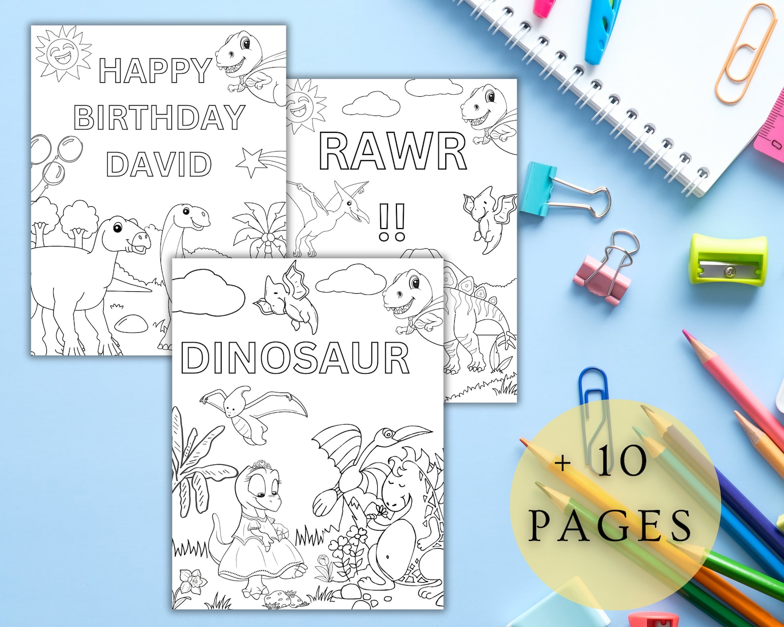 Editable Dinosaur Coloring Pages: Birthday Activity (digital Download ...