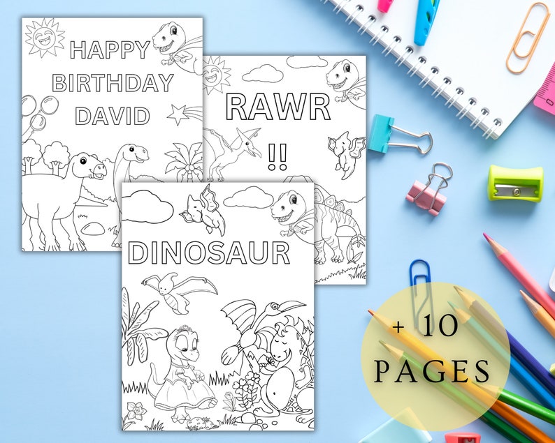 Editable Dinosaur Coloring Pages: Birthday Activity (digital Download ...
