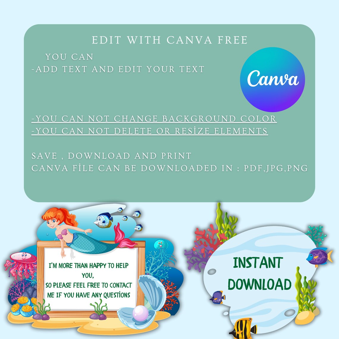 Printable Mermaid Coloring Pages Ocean Themed Coloring Pages for Kids ...