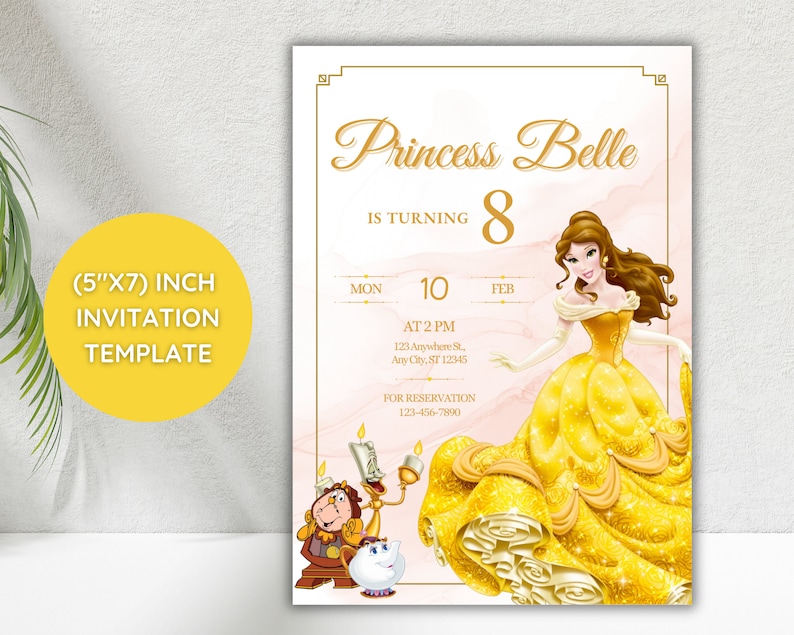 Princess Belle Birthday Invitation Beauty and the Beast Disney Princess ...