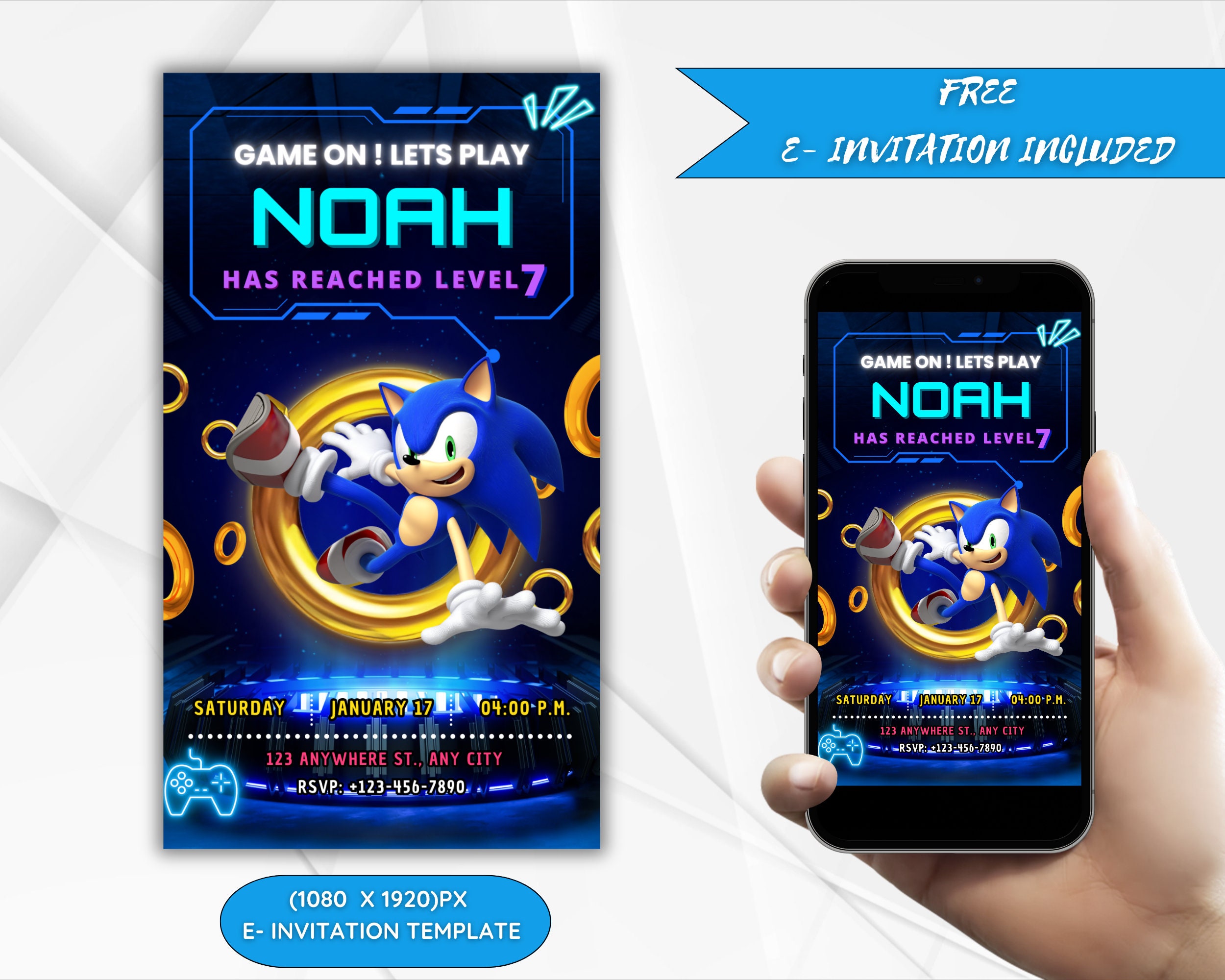 Sonic the Hedgehog Birthday Invitation Super Sonic Gamer - Etsy