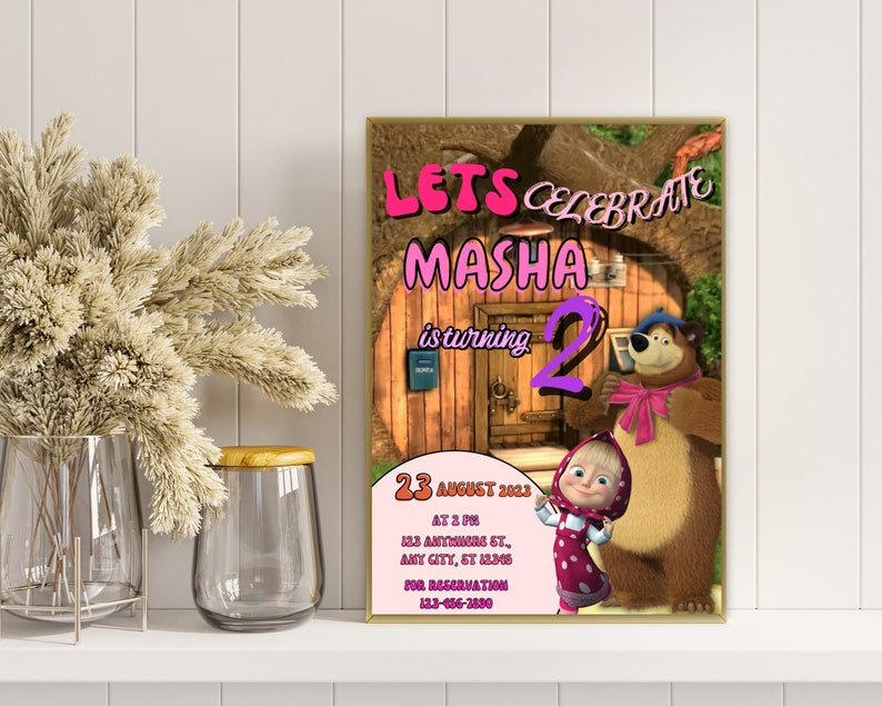 Masha and the Bear Birthday Invitation Template (digital Download) - Etsy