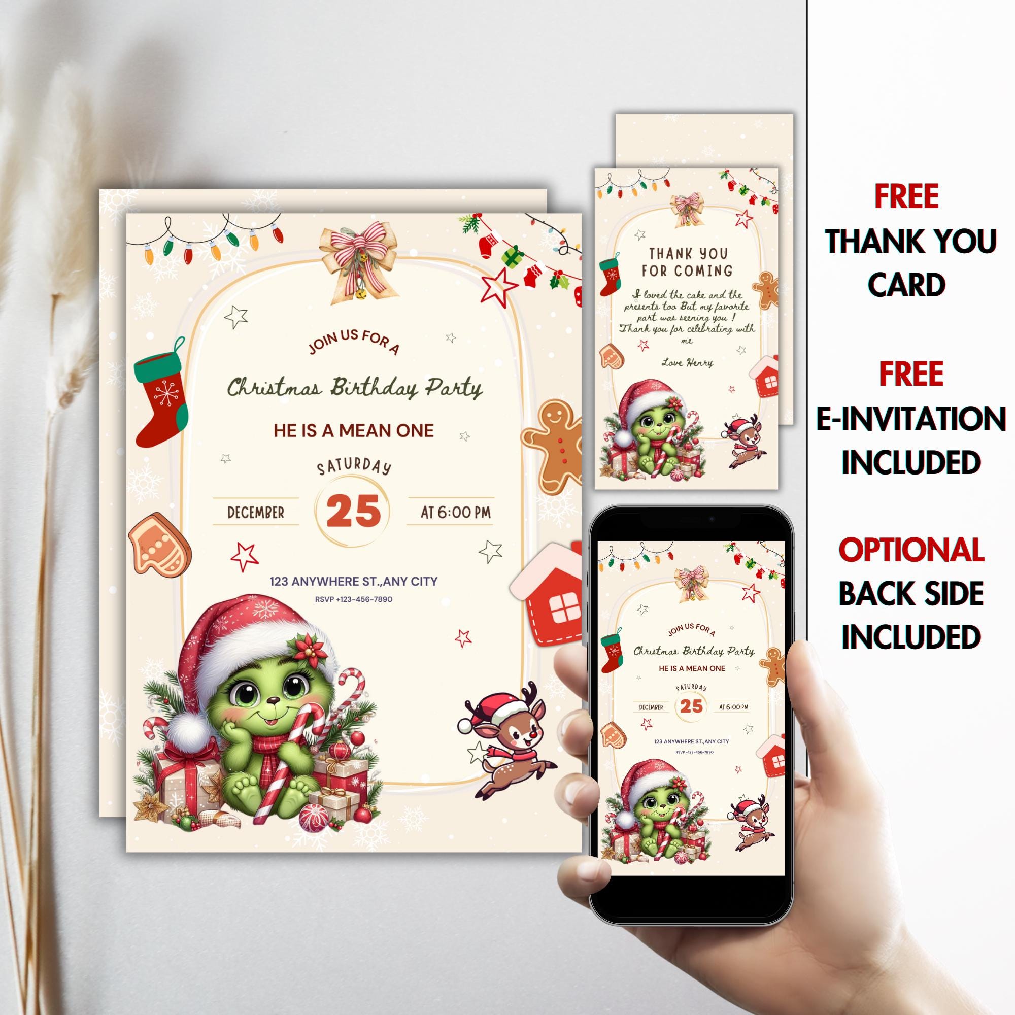 Editable Grinch Birthday Invitation Merry Grinchmas Invitation Baby ...