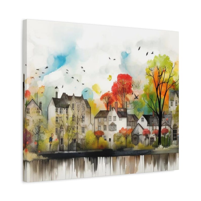 Anya Co, AI Art, Painting, Town and Trees, Landscape, 24"x16", 24"x20 ...