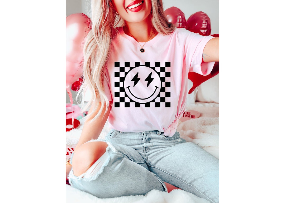 Checkered Pattern Smile Face Shirt,retro Smiley Face Shirt,smile Face ...
