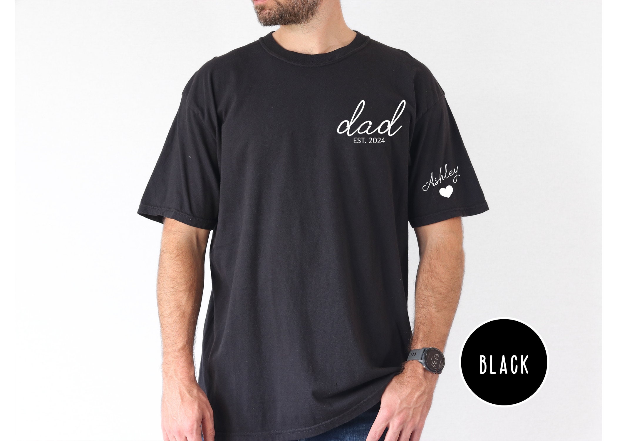 Comfort Colors Custom Dad Shirt With Kid Name on Sleeve,personalized ...