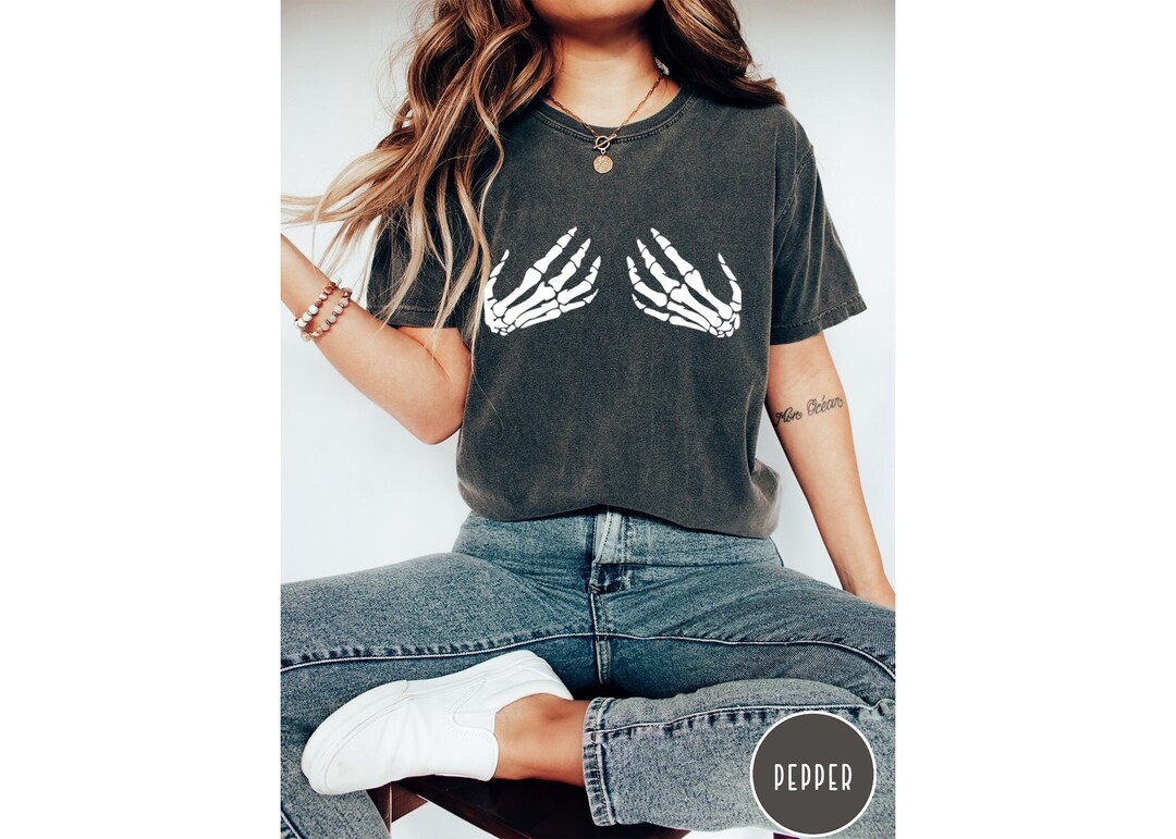 Comfort Colors Skeleton Hand Shirt, Hand Bra Shirt, Skeleton Hand Bra ...