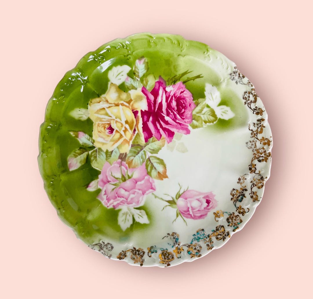 Weimar Porcelain Yellow and Pink Roses With Gold Accents Plate, Rare ...