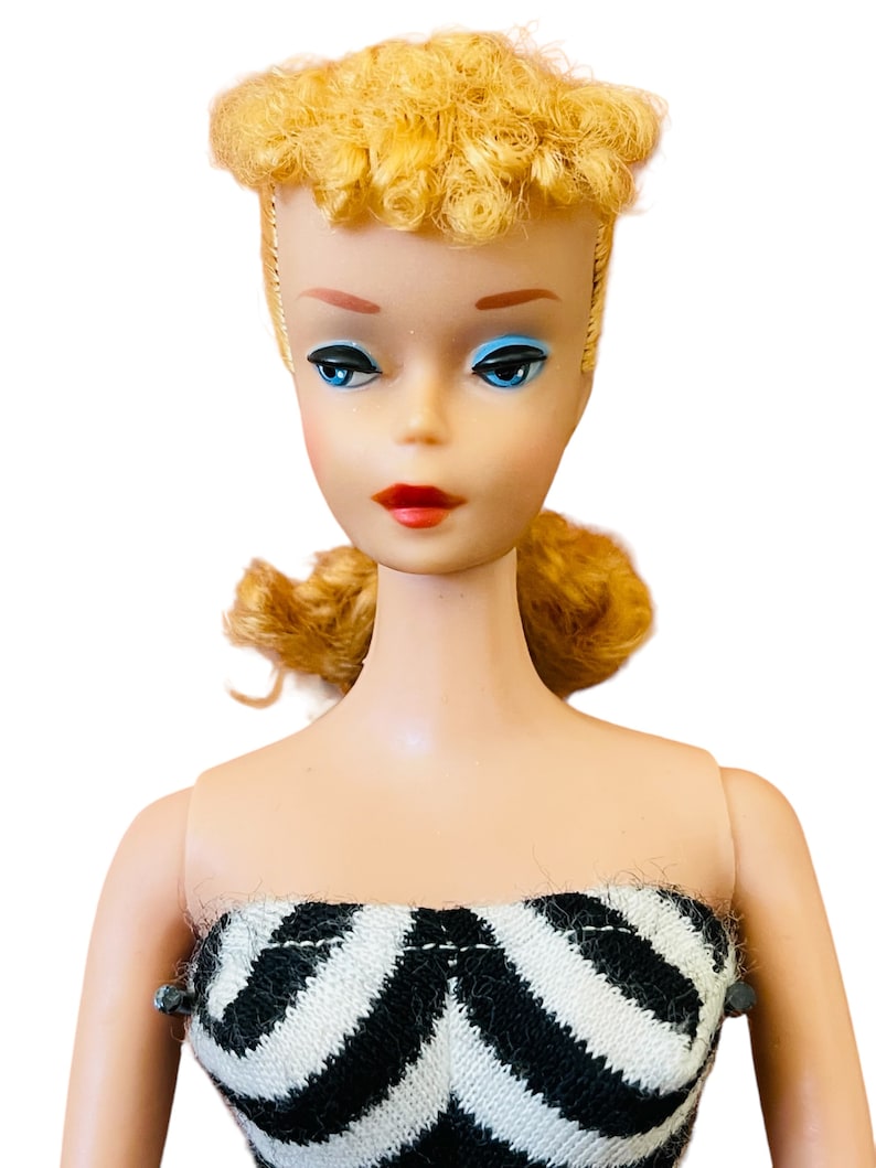 1960 #4 Blond Ponytail Barbie: Zebra Swimsuit, Original Box ...