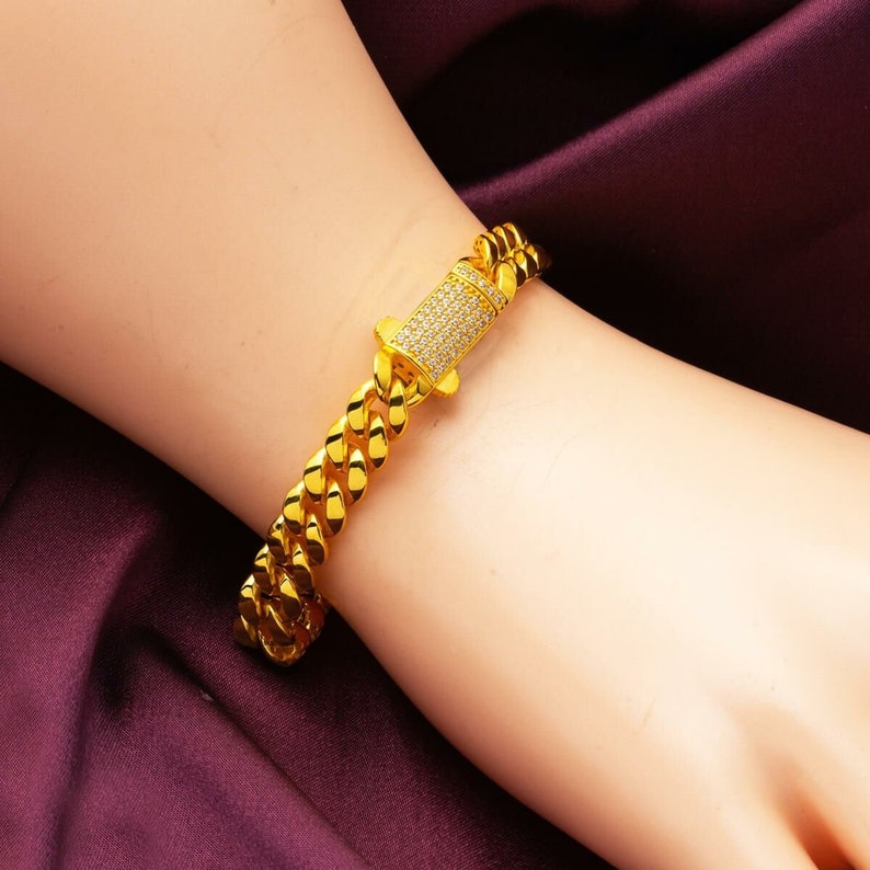 8K REAL Gold Monaco Chain Bracelet / 8kt Gold Miami Cuban Chain ...