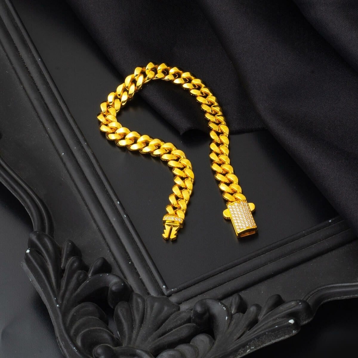 8K REAL Gold Monaco Chain Bracelet / 8kt Gold Miami Cuban Chain ...