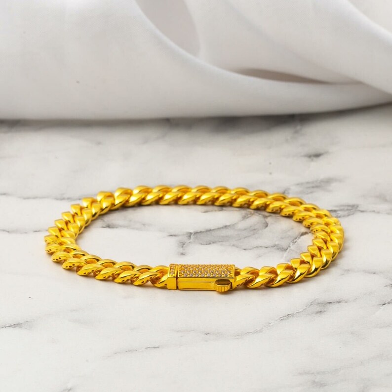 8K REAL Gold Monaco Chain Bracelet / 8kt Gold Miami Cuban Chain ...