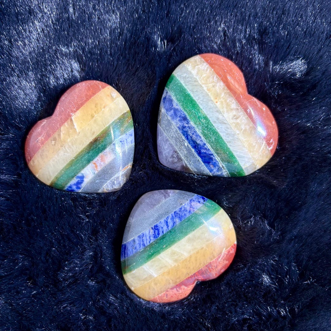 Seven Chakra Crystal Hearts - Banded Healing Stones, Set of 3 - Etsy