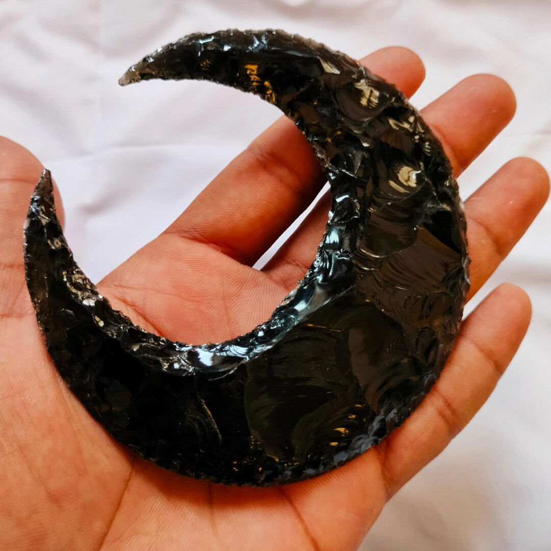 Black Obsidian Crescent Moon: Polished Protection Crystal, Grounding ...