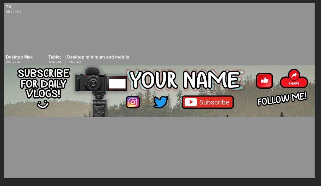 Vlogging Youtube Banner Template, Social Media Twitch Design - Etsy